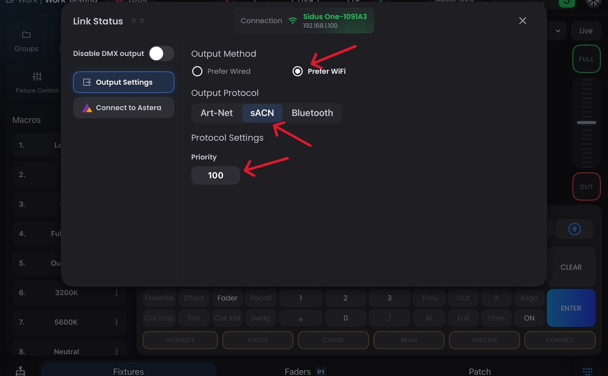 [Sidus One] Recommended settings when using Blackout Lighting Console with a Sidus One